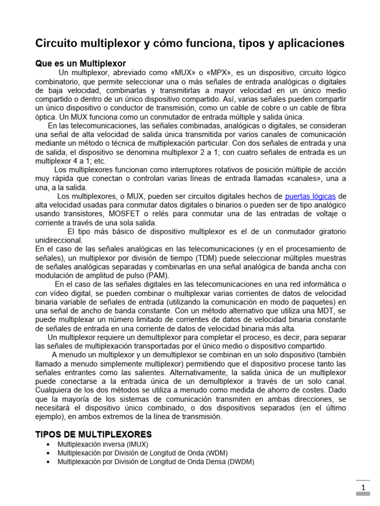 Circuito Multiplexor y Cómo Funciona | PDF | Puerta lógica | Multiplexación