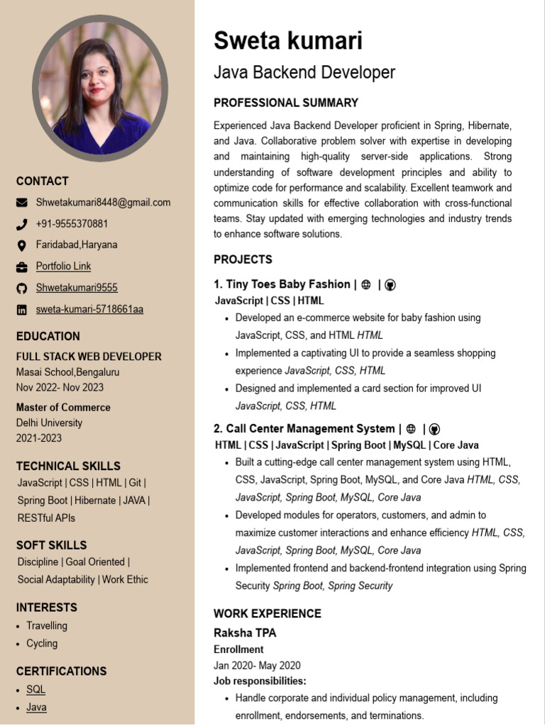 Sweta Kumari-Java Backend Developer | PDF | Spring Framework | Java ... Sweta Kumari-Java Backend Developer | PDF | Spring Framework | Java ...