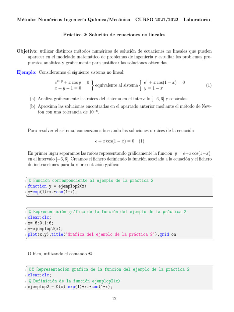 P2 Enunciado | PDF | Análisis numérico | Ecuaciones