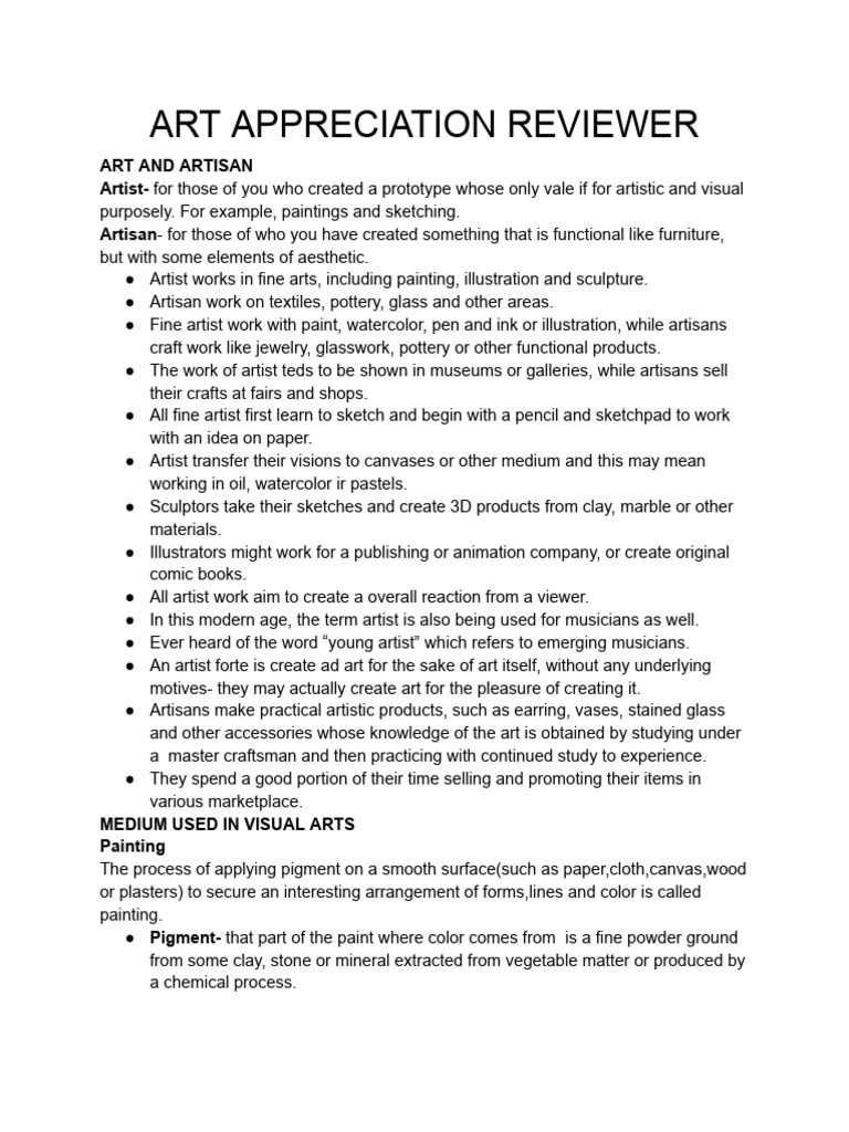 Art Appreciation Reviewer | PDF | Paintings | Paint