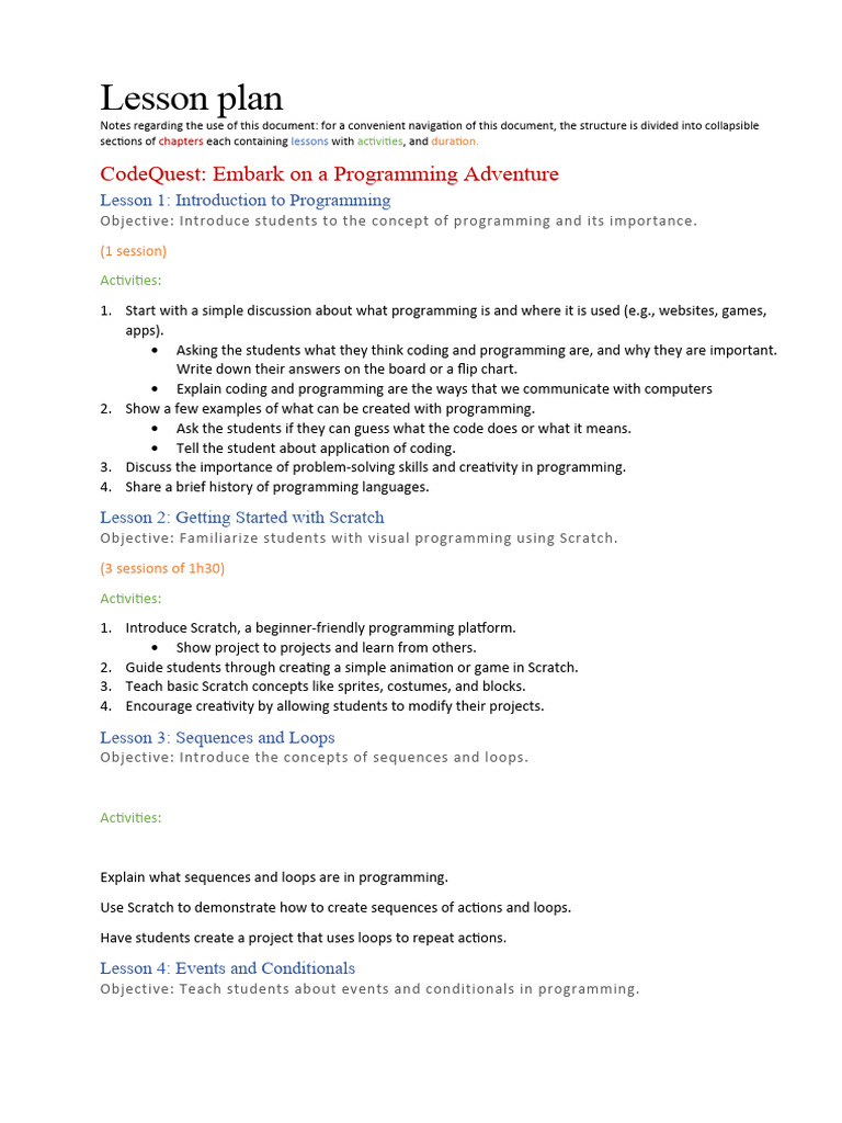 Lesson Plan | Download Free PDF | Computer Programming | Scratch ...