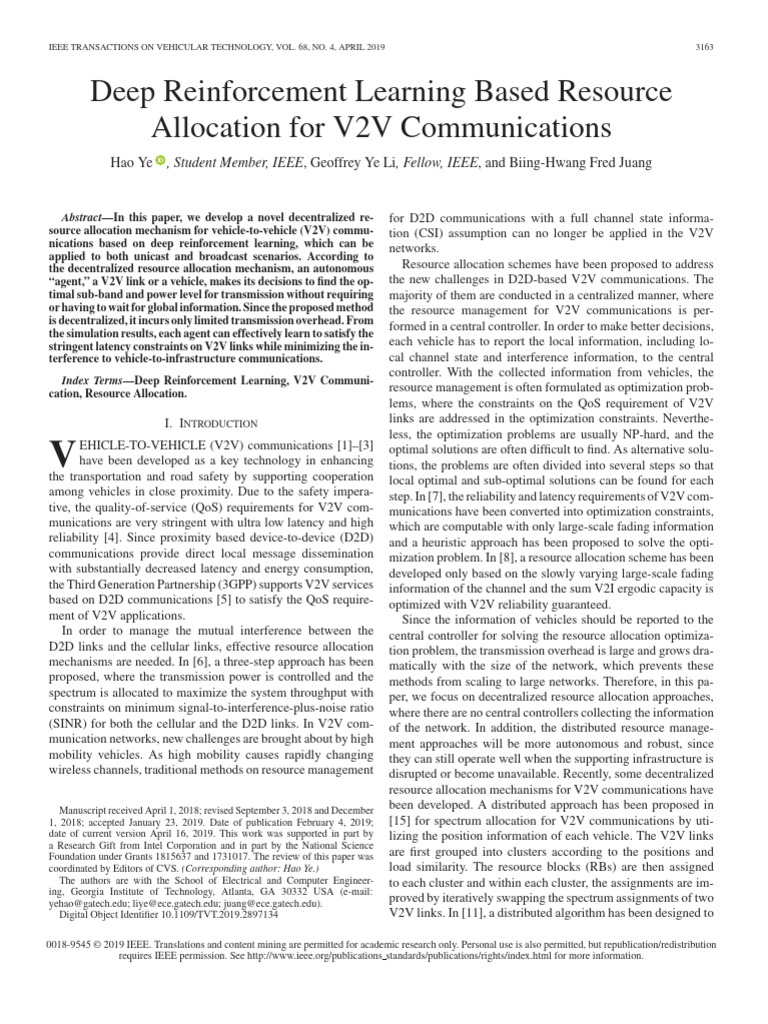 Deep Reinforcement Learning Based Resource Allocation For V2v