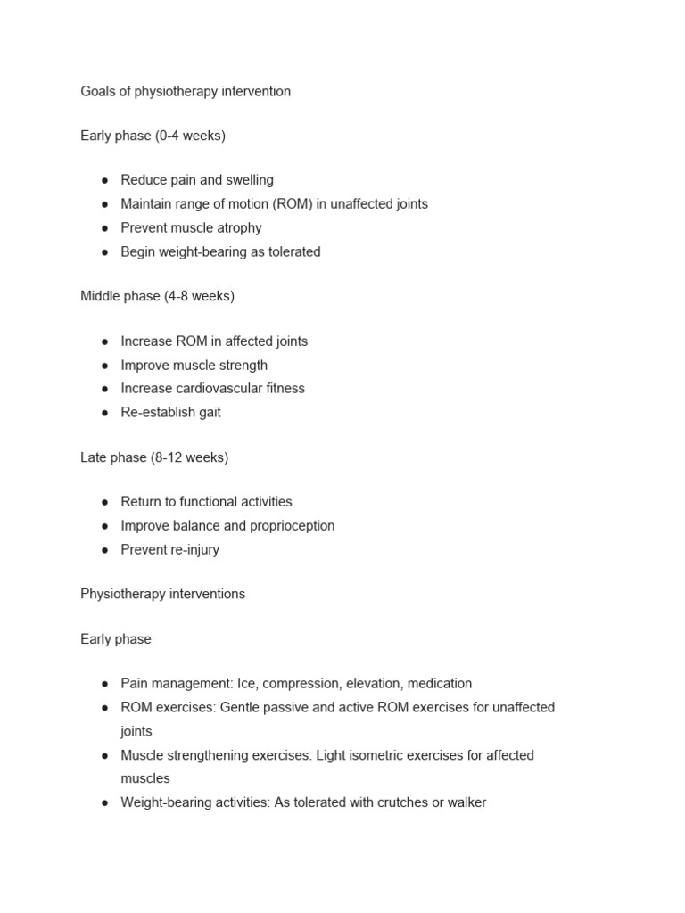 Physiotherapy Goals and Interventions | PDF