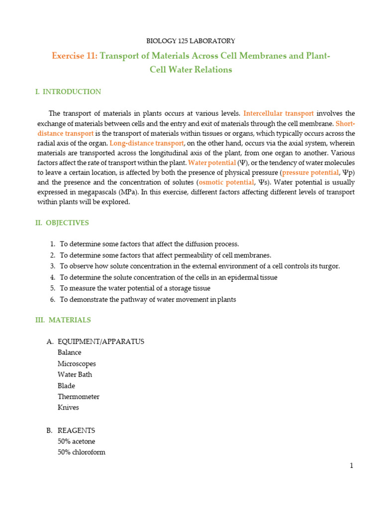 BIO125LAB 2023-24 Exercise 11 - Transport of Materials Across Cell ...