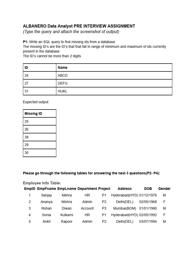 Pre Interview Assignment Data Analyst - Albanero | PDF | Databases ... Pre Interview Assignment Data Analyst - Albanero | PDF | Databases ...