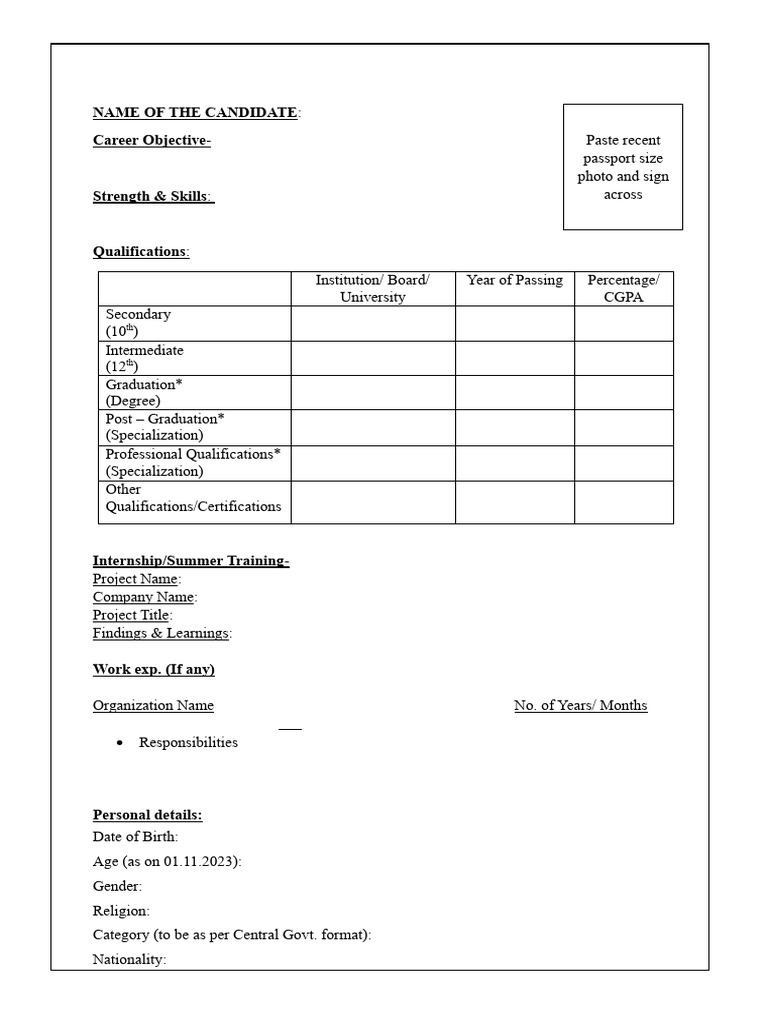 Comprehensive Candidate Resume Template | PDF