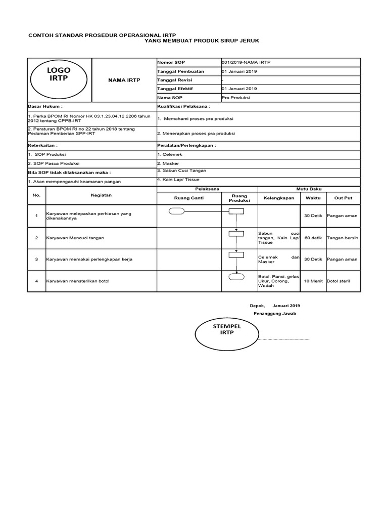 SOP IRTP: Prosedur Produksi Sirup Jeruk | PDF