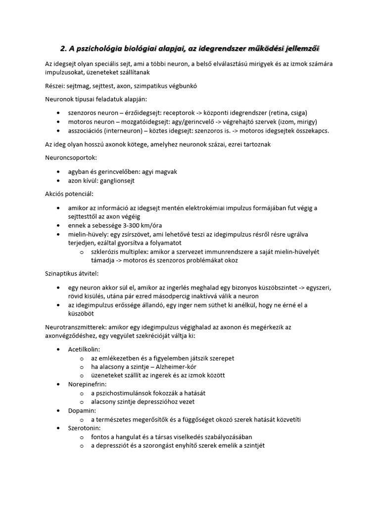 Pszichológia Alapjai - Pszichológia Biológiai Alapjai | PDF