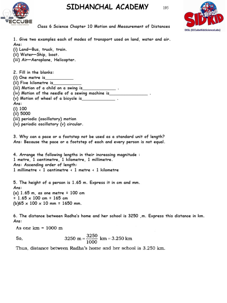 Class 6 Science Chapter 10 Motion and Measurement of Distances | PDF | Length | Distance