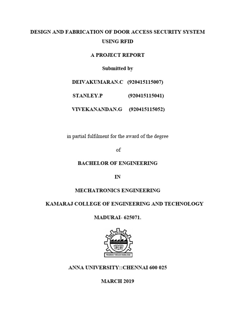 Design and Fabrication of Door Access Security System Using Rfid | PDF | Radio Frequency ...