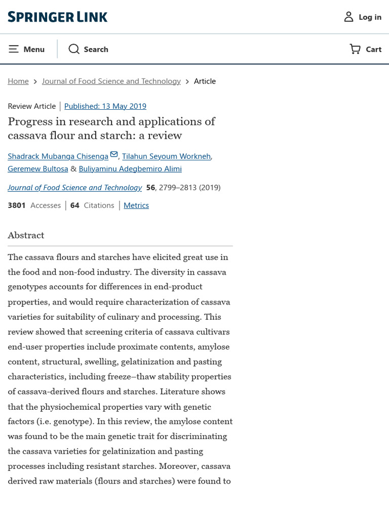 Progress Penelitian Tepung Singkong Dan Pati Review Terbit Di SpringerLink | PDF | Starch | Potato