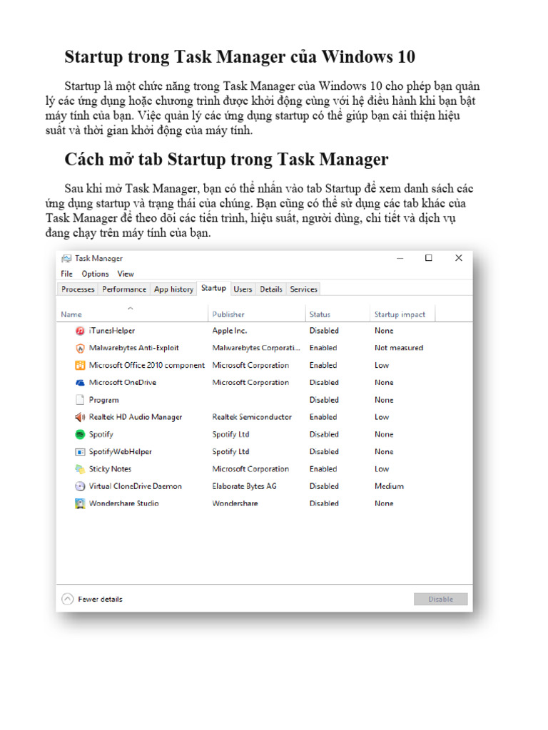 Startup Trong Task Manager C A Windows 10 Pdf