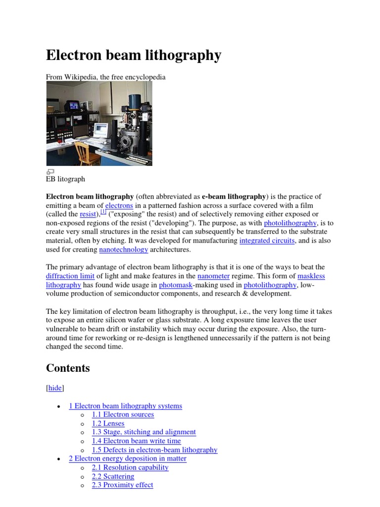 Electron Beam Lithography | PDF | Photolithography | Electron