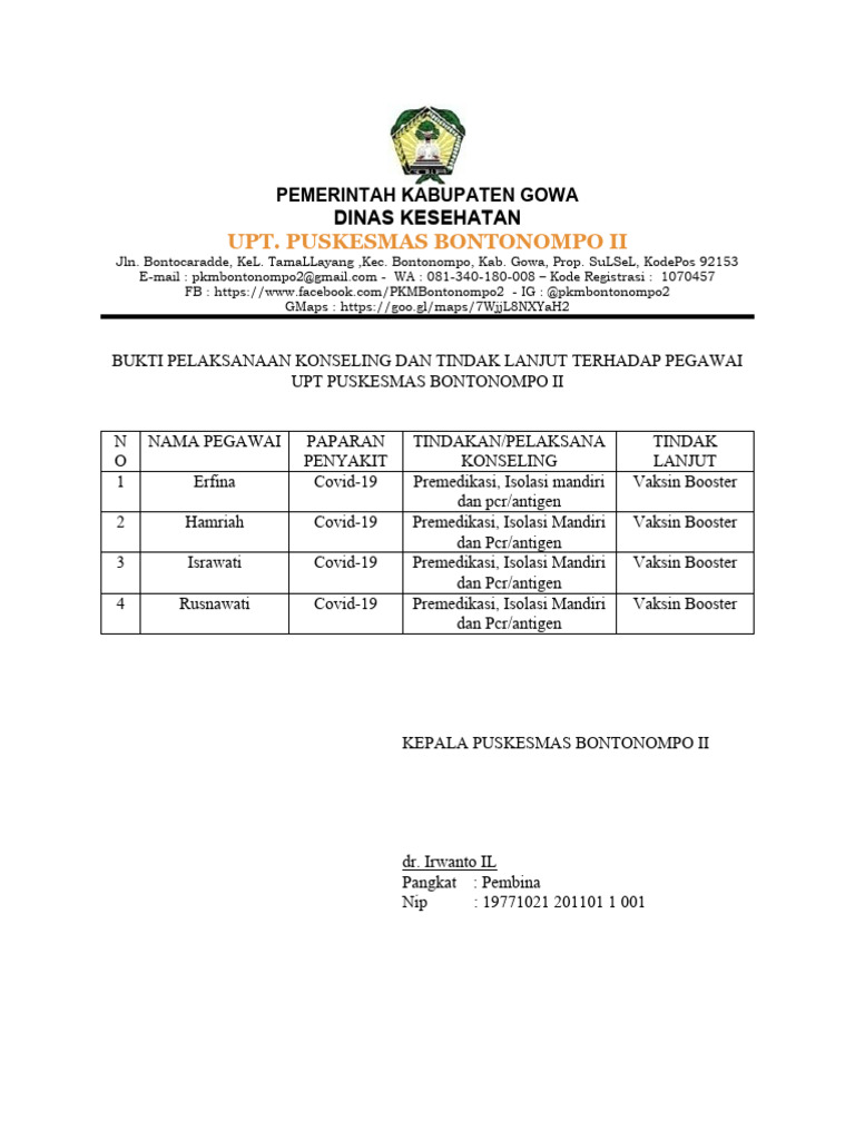 Bukti Konseling Pegawai Puskesmas | PDF