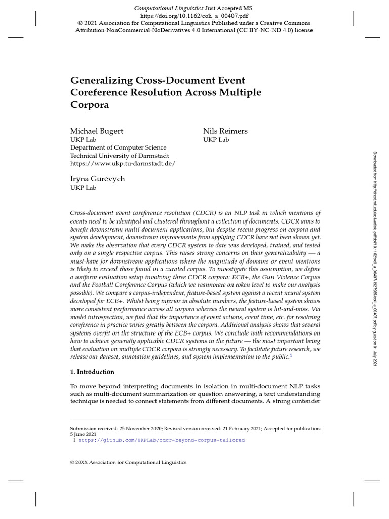 Generalizing Cross Document Event Coreference Reso Pdf Annotation Creative Commons License