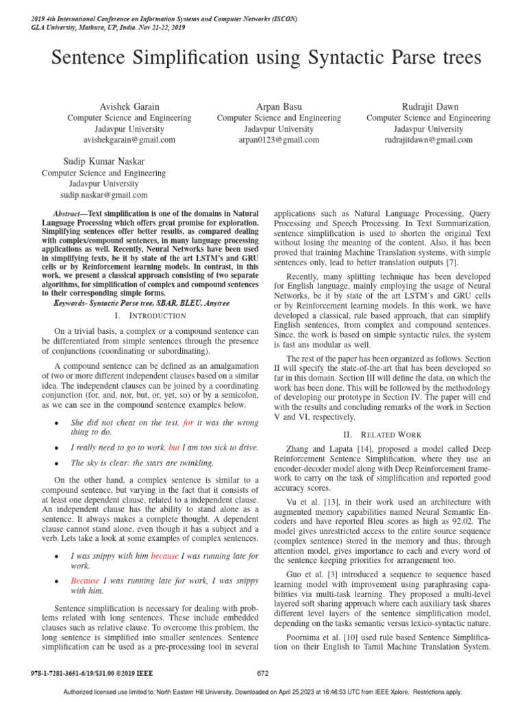 Sentence Simplification | PDF | Parsing | Computing