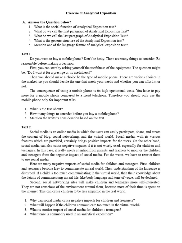 Exercise of Analytical Exposition | PDF | Social Media | Popular ...