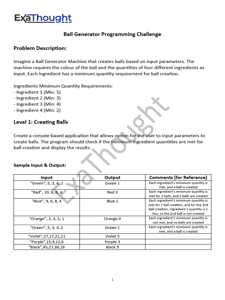 Ball Generator Programming Challenge | PDF | Blue | Green