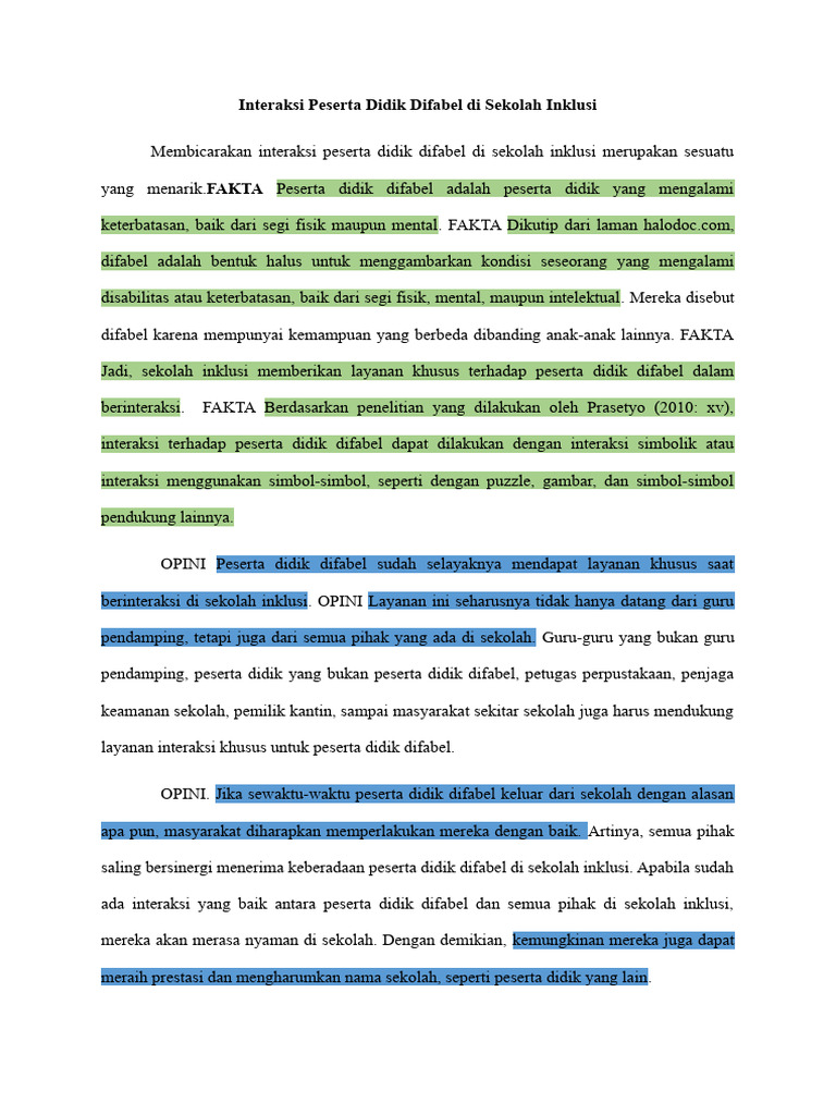 Interaksi Peserta Didik Difabel Di Sekolah Inklusi | PDF | Kesehatan Holistik