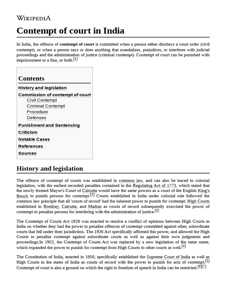 Overview of Contempt of Court in India | PDF | Contempt Of Court ...