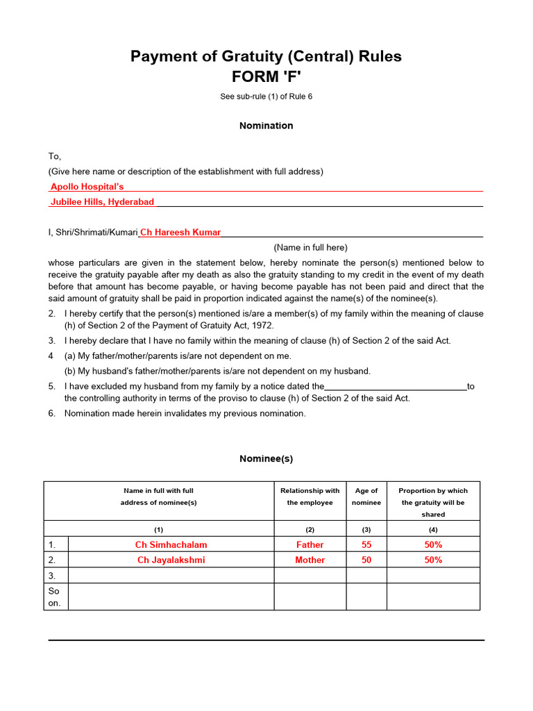 Gratuity Form F: Filled Sample Guide | PDF | Justice | Crime & Violence