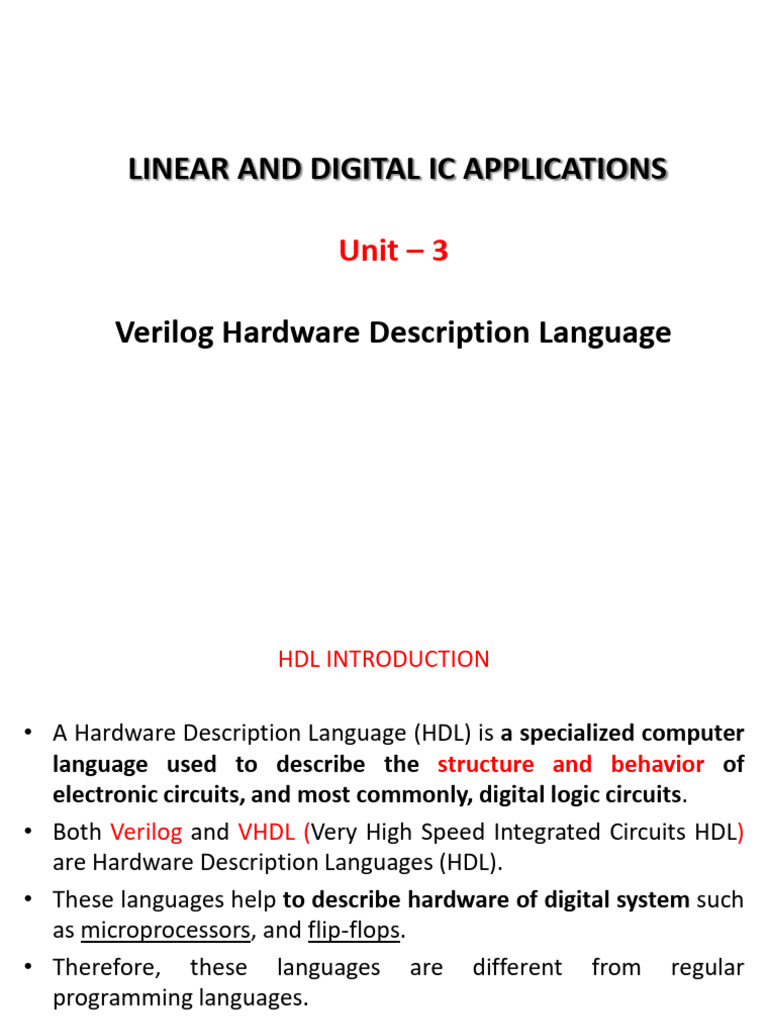 Unit 3 | PDF | Hardware Description Language | Logic Gate