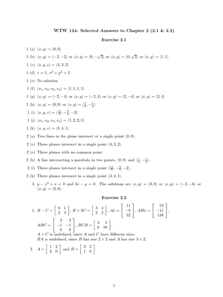 Answers Ch2.1-2.2 | PDF | Linear Algebra | Functions And Mappings