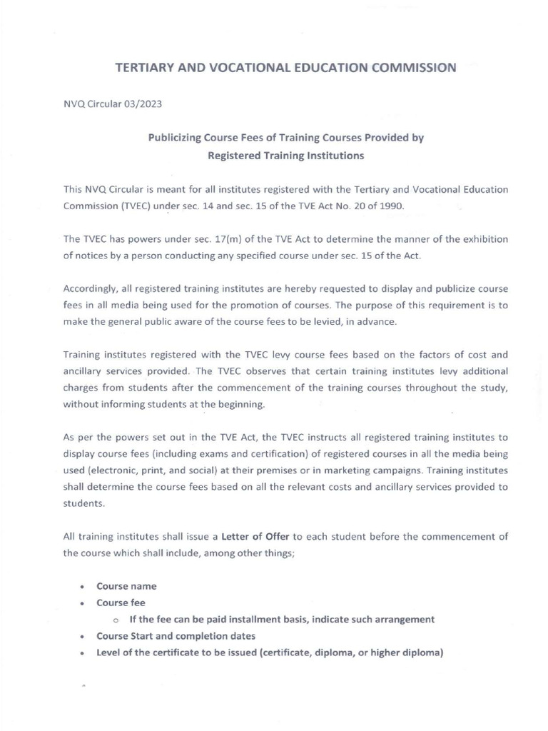 NVQ Circular 03 2023 | PDF