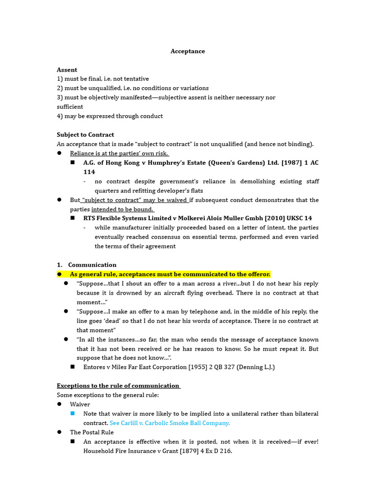 Acceptance A Uncertainty Notes | PDF | Offer And Acceptance | Real ...