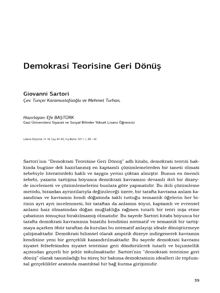 04 Giovanni Sartori Demokrasi Teorisine Geri Donus | PDF