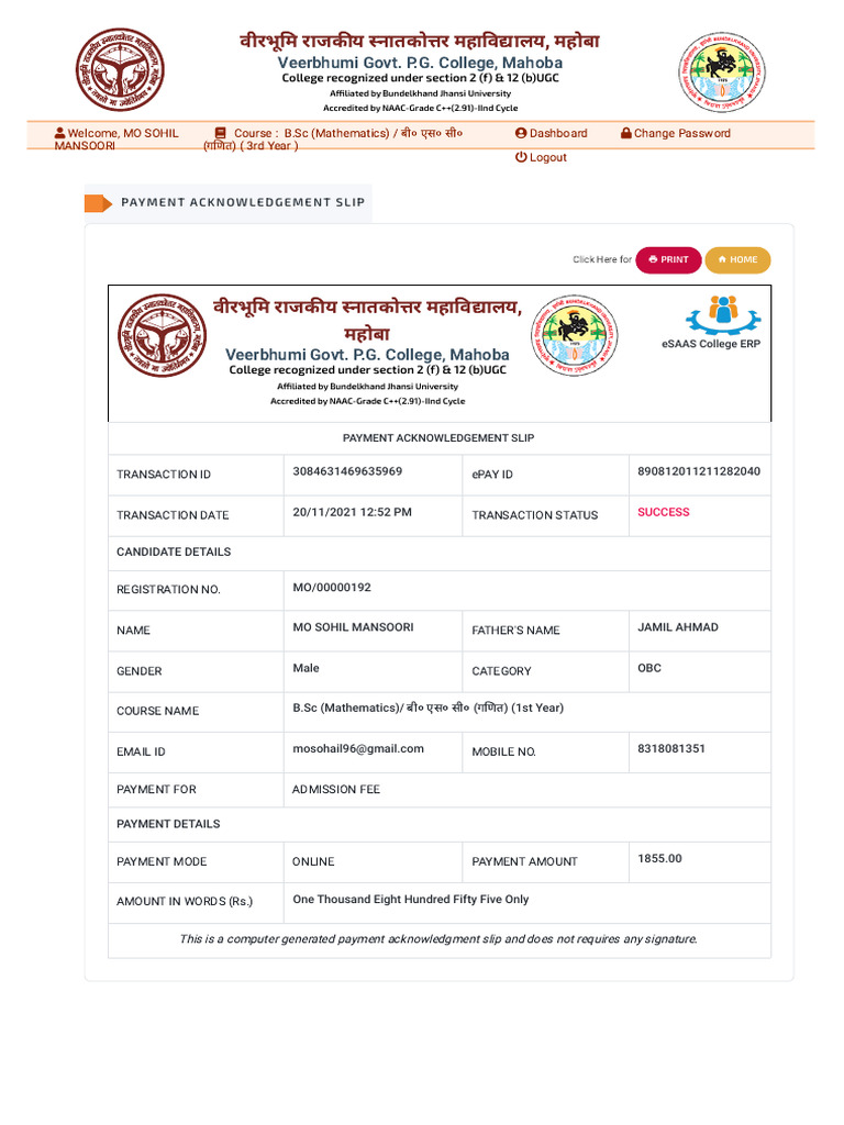 Student Payment Receipt | PDF | Services (Economics) | Business