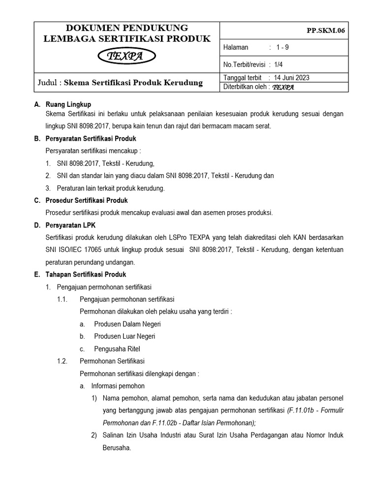 Contoh Skema Sertifikasi Sni Kerudung | PDF