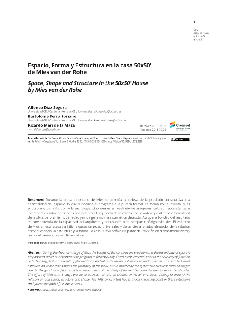 Space, Shape and Structure in The 50x50' House by Mies Van Der Rohe | PDF
