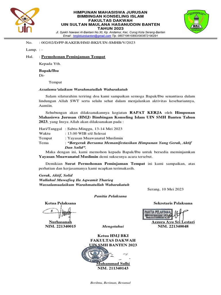 002 Surat Permohonan Peminjaman Tempat | PDF