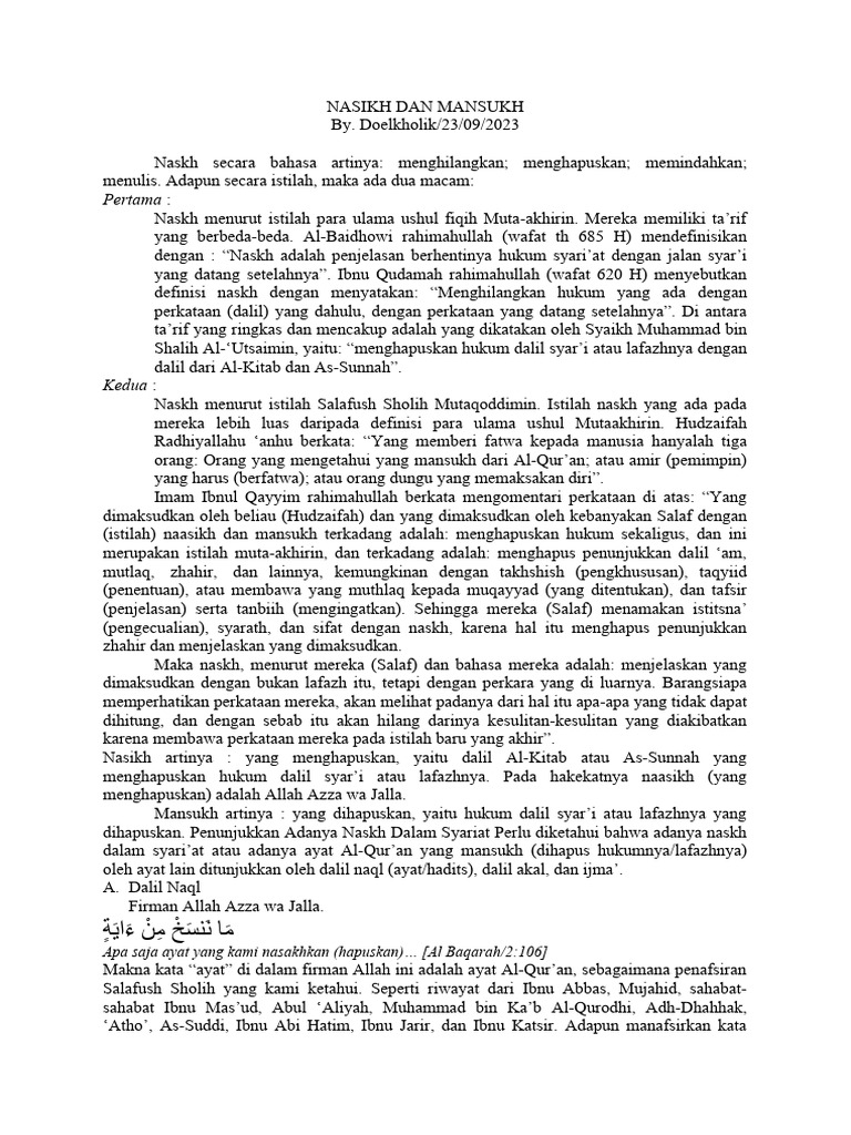 Nasikh Dan Mansukh. Kelas 12 Dul | PDF