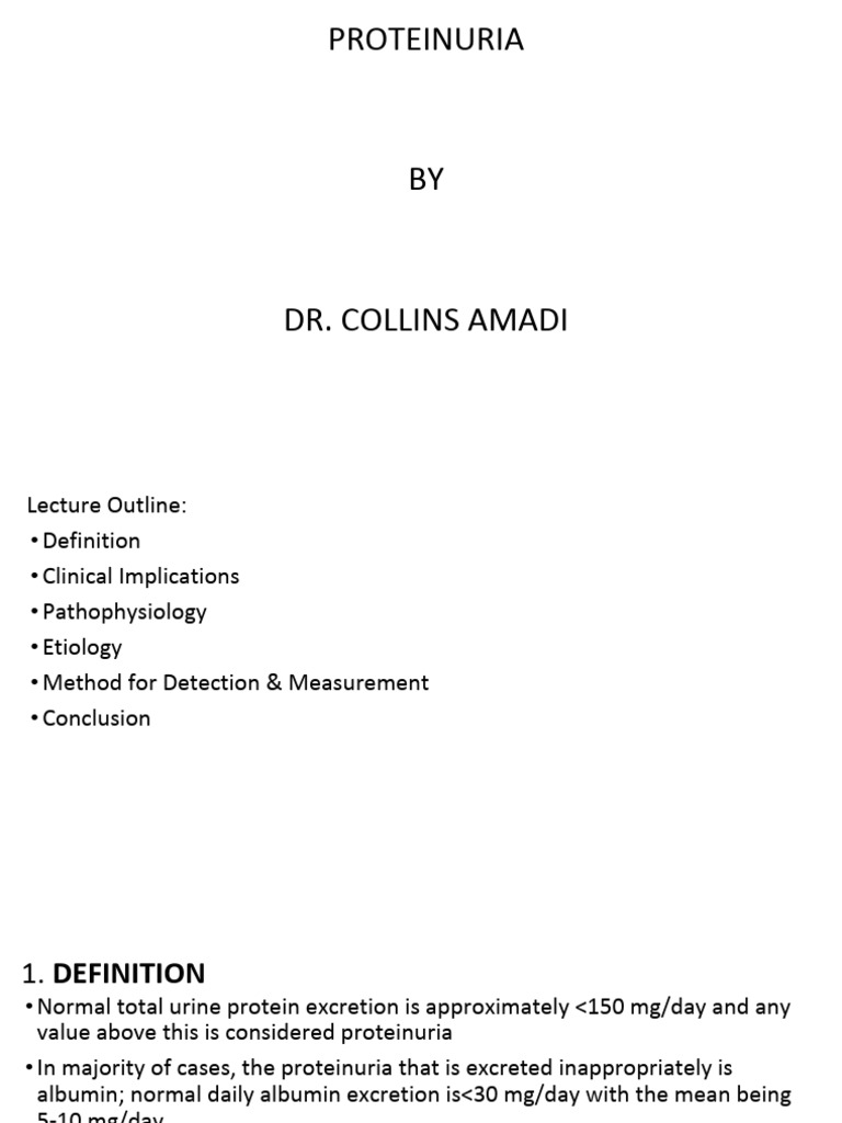Proteinuria by DR Collins | PDF | Creatinine | Medical Specialties