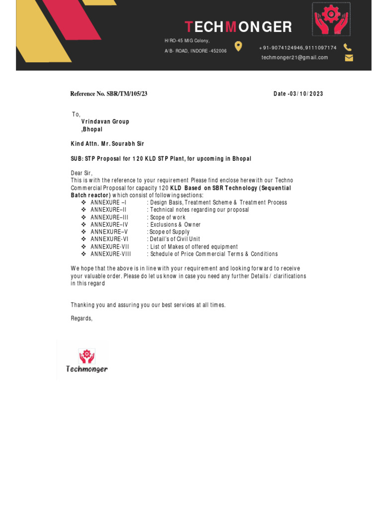 Techno-Commercial Offer 120KLD TM Based On SBR Technology, Vrindavan ...