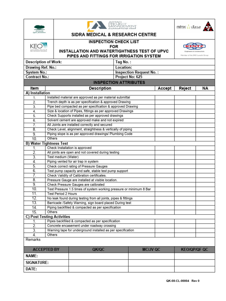 2.7 QK-CL-08-00004-Installation and Water Tightness Test of UPVC Pipes ...