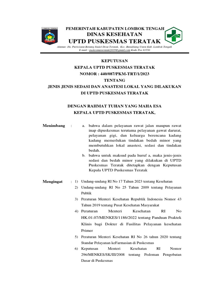 SK Jenis Sedasi Dan Anestesi Lokal | PDF