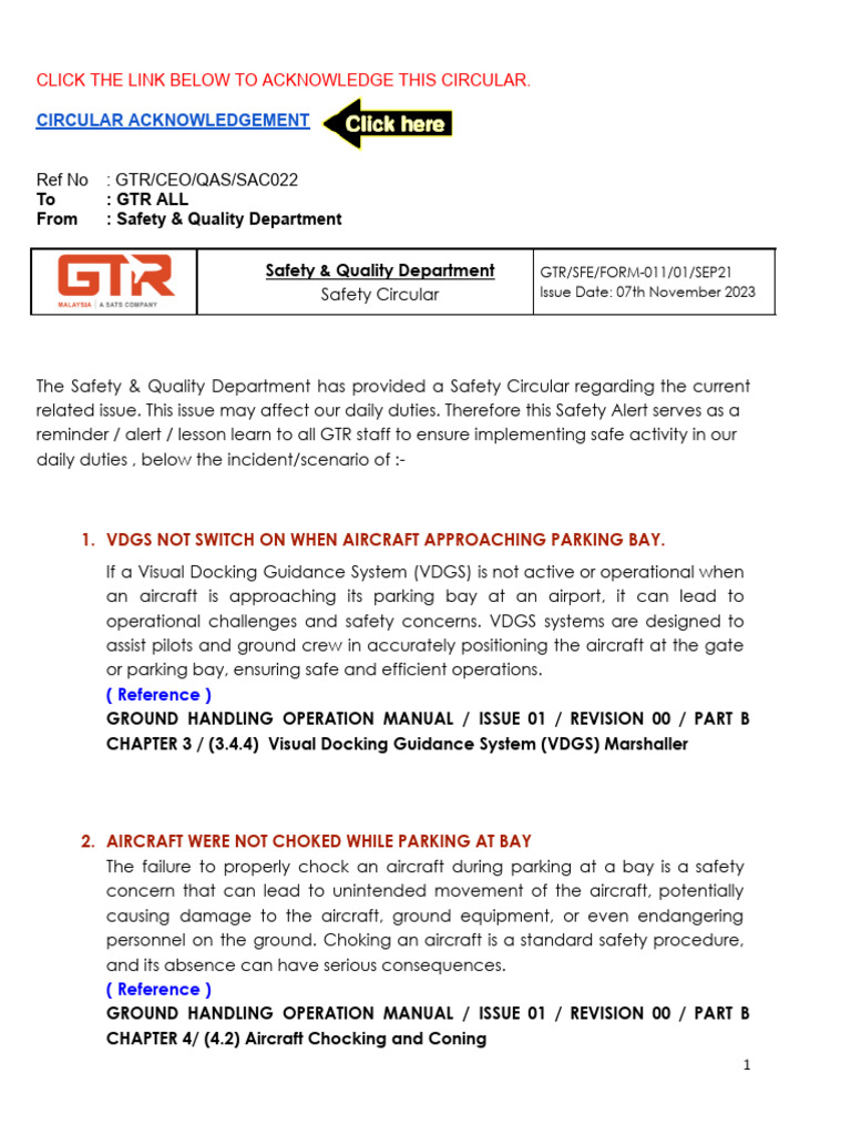 (English) Qas Safety Circular GTR Ceo Qas Sac022 | PDF | Foreign Object ...