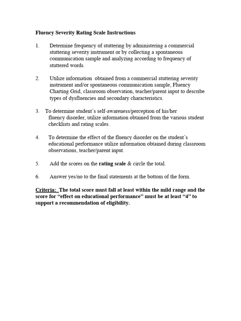 Fluency Severity Rating Scale Guide | PDF | Stuttering | Fluency