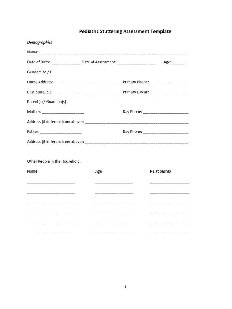 Pediatric Stuttering Assessment Template | PDF | Stuttering | Human ...