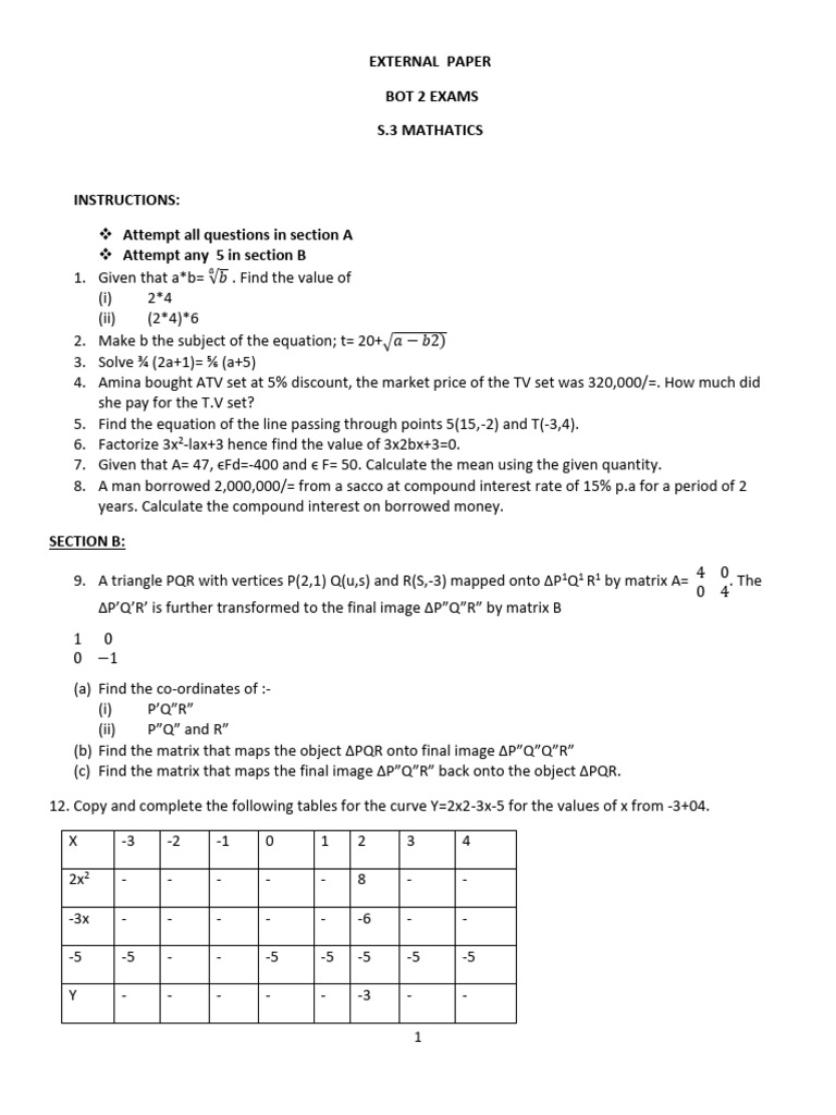 S - 3 Mathatics Bot 2 Exams External Paper | PDF | Matrix (Mathematics) | Income