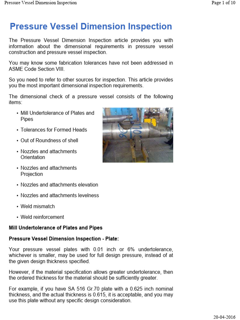 Tolerances On Pressure Vessel | PDF | Pipe (Fluid Conveyance ...