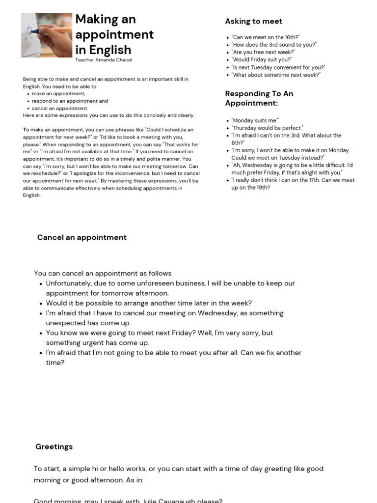Making Appointments in English | PDF | Language Arts & Discipline