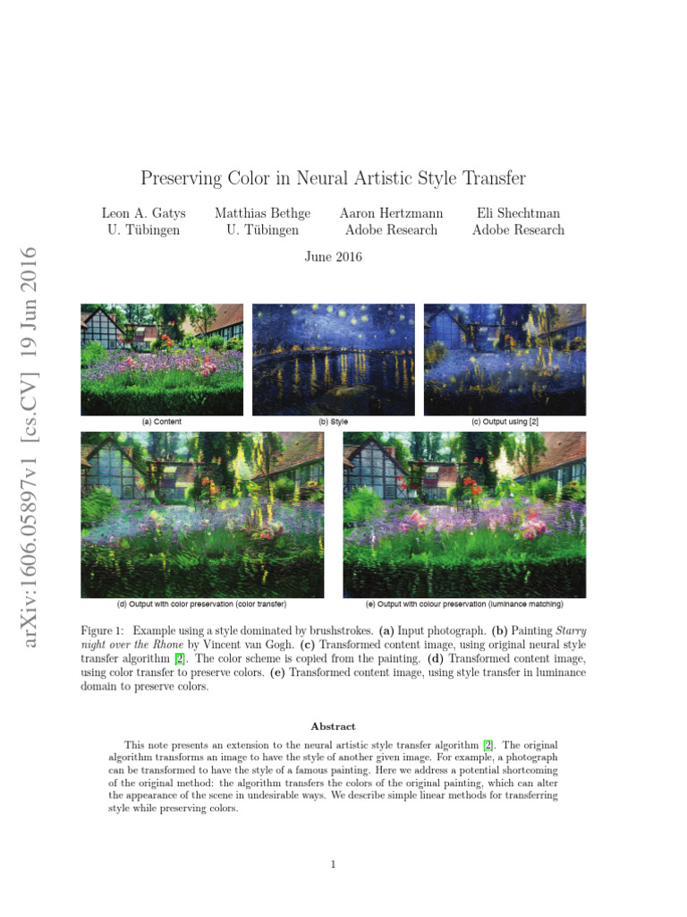Preserving Color in Neural Artistic Style Transfer | PDF | Color ... Preserving Color in Neural Artistic Style Transfer | PDF | Color ...