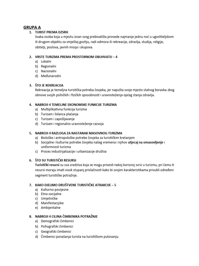 OSNOVE TURIZMA - Pitanja I Odgovori | PDF