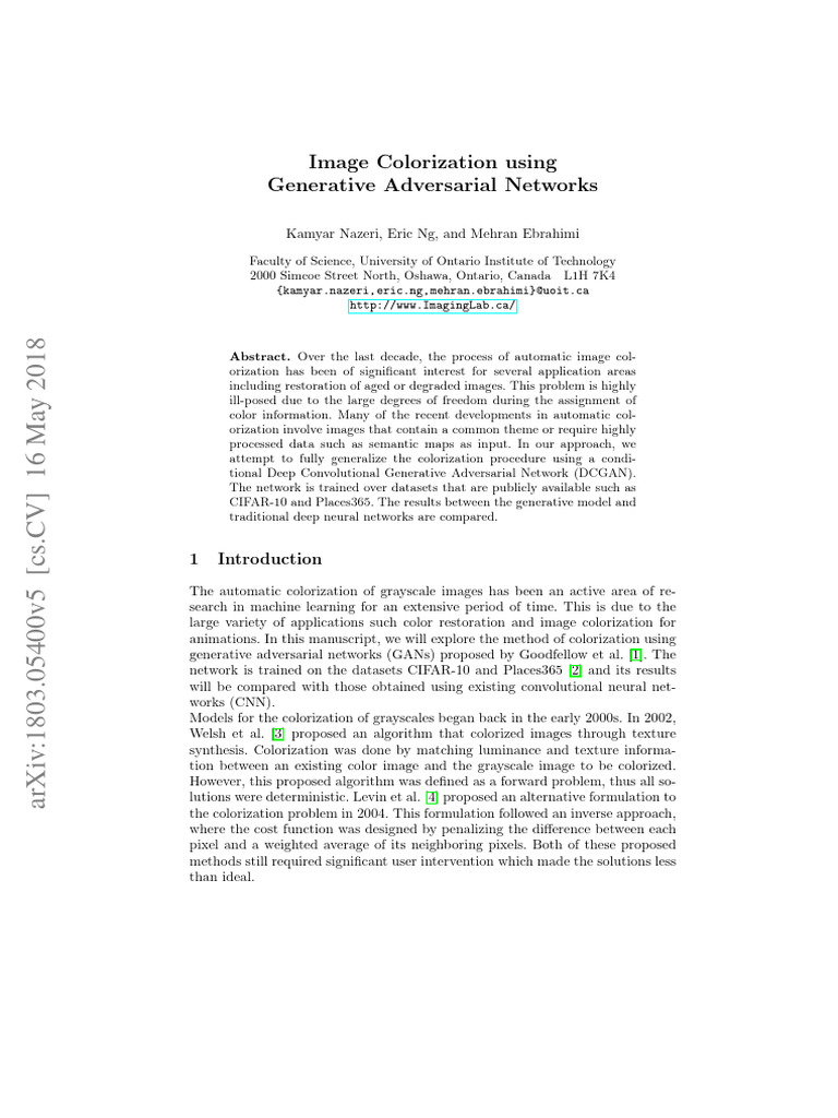 Image Colorization Using Generative Adversarial Networks | PDF | Artificial Intelligence ...