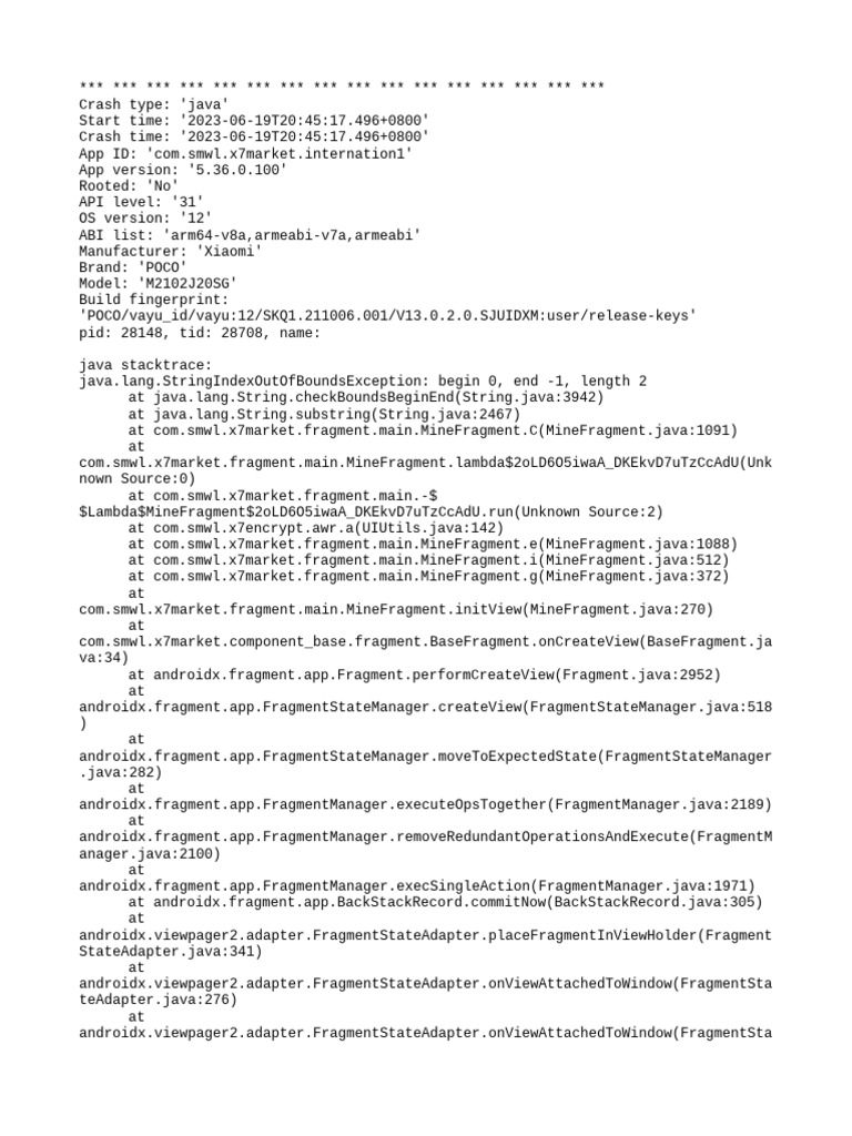 Java Crash Report for X7Market App | PDF | Computer Architecture | System Software