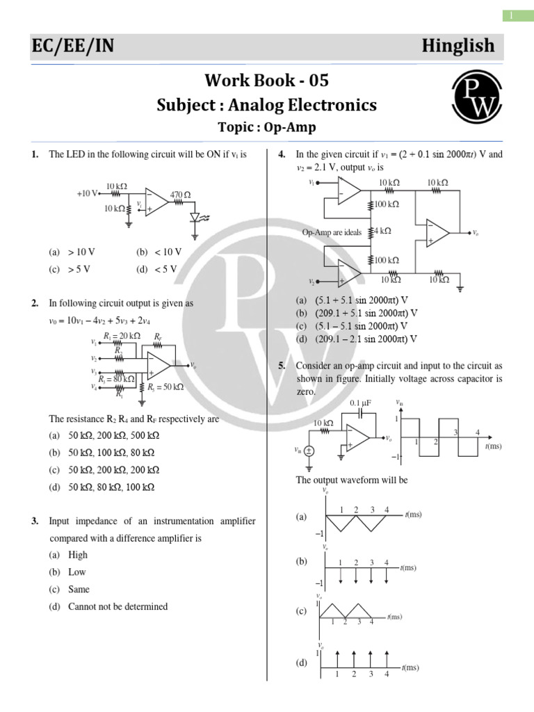 Op-Amp Circuit Workbook Exercises | PDF | Operational Amplifier | Amplifier